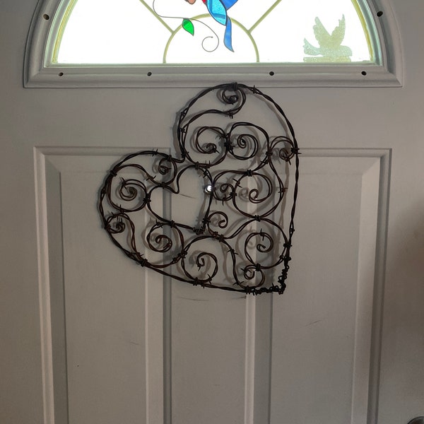 Beautiful 12" Spirillian Barbed Wire Heart of Spirals - Rustic Wedding ...