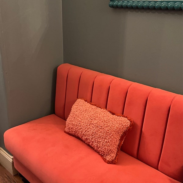 Tangerine / Orange Velvet Fluted Banquette Fitted Bench Booth Seating ...