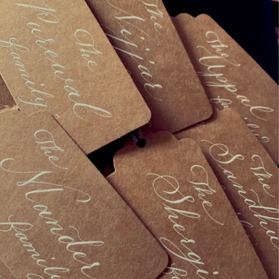 Handwritten Place Names Gold Calligraphy Wedding Place Cards Gold Ink ...
