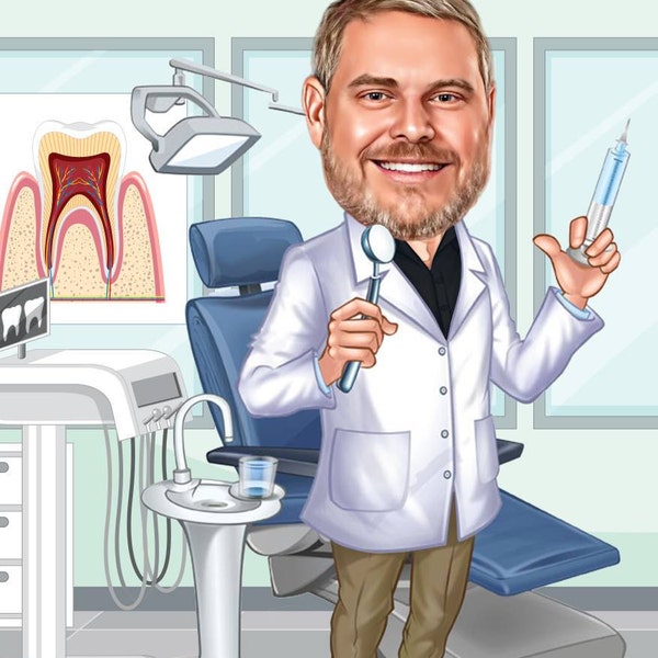 Custom Male Dentist Cartoon Portrait, Dentist Portrait, Gift for ...
