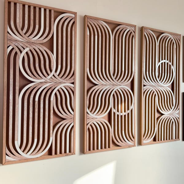 Wall Décor | Modern Wood Wall Art Set | Large Modern Wood Wall Hangings ...