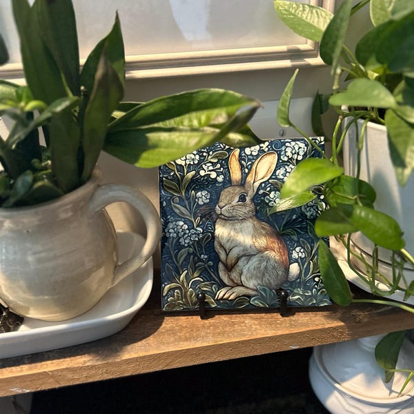 Bunny Rabbit Ceramic Tile William Morris Vintage Design Rabbit Ceramic ...