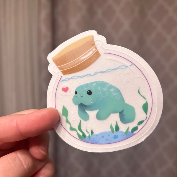 Manatee in a Bottle - Clear Waterproof Vinyl Sticker - Etsy