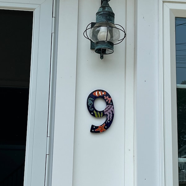 Custom House Numbers Tile With Tropical Fish, Coastal Address Sign ...