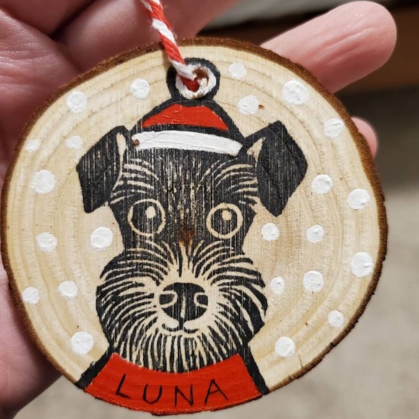 Schnauzer Dog Christmas Tree Decoration - Hand Printed - Handmade ...