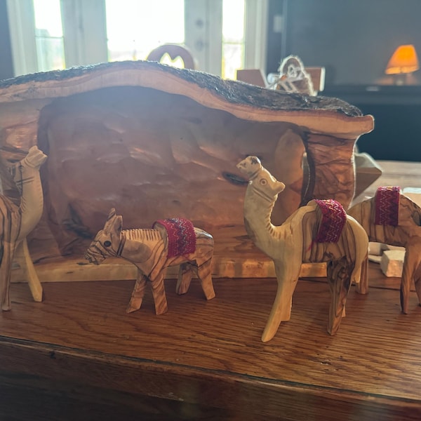 Olive Wood Nativity Set Olive Wood Nativity Set in a Cave Hand Carved ...