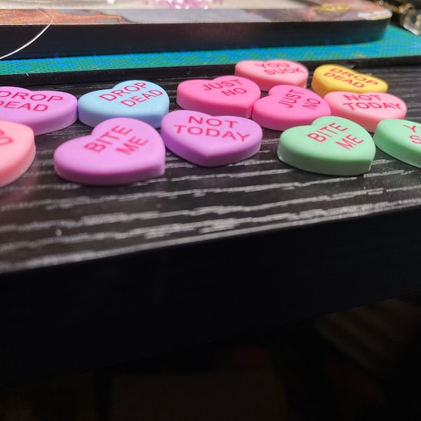 6 Multicolor Mean Curse Word Conversation Heart Resin Cabochons ...