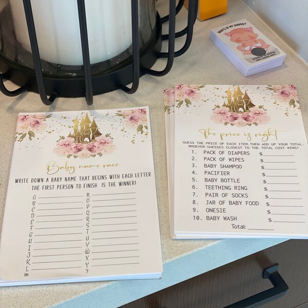 Girl Baby Shower Bundle,princess Baby Shower Games,floral Baby Shower ...