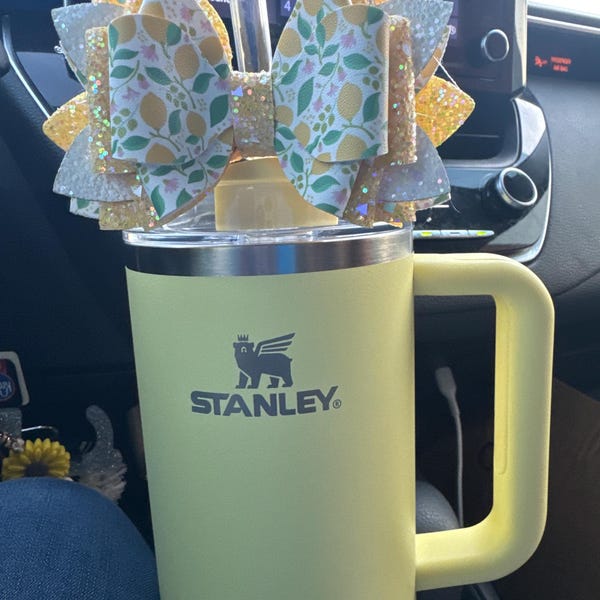 Stanley Tumbler Bow Diamond Glitter Straw Topper Sunshine Yellow Black ...