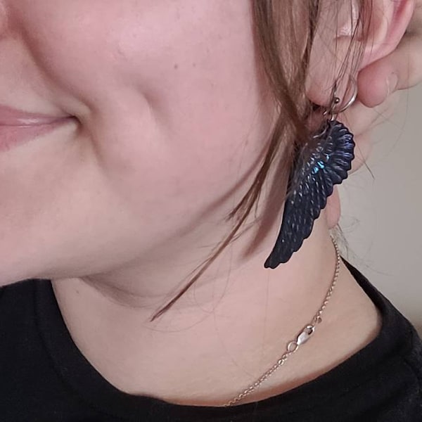 Black as Night Oil Slick Raven Crow Angel Wings Earrings Gothic Elven ...