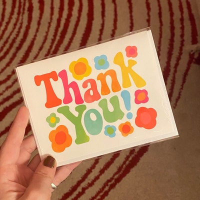Hippy Thank You Card Vintage Greeting Card Flower Power Card Retro ...