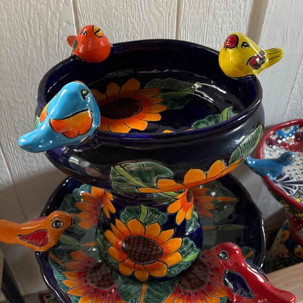 Handcrafted Talavera Bird Figurine | Mexican Flower Pot Decoration ...