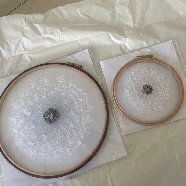 Exquisite Hand Embroidered Dandelion in a Dew on Tulle. Bohemianwall ...