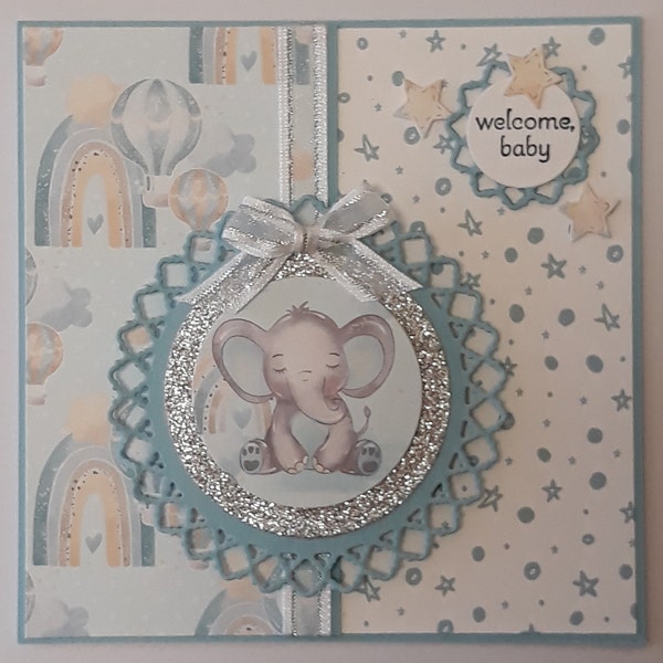 Watercolor Baby Elephant Digital Paper Pack Boy, Rainbows Digital Paper ...