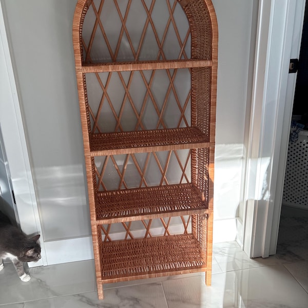 Arched Wicker Bookshelf Rattan Bookcase Plant Stand Boho Furniture Arch ...