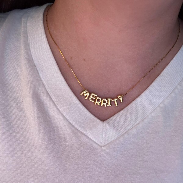 Personalized Tiny Balloon Initial Name Necklace, Mini Name Necklace, Minimalist Necklace ...