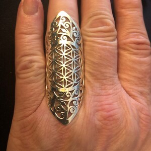 Flower of Life, Long Ring, Chunky Statement Jewelry, 925 Sterling ...