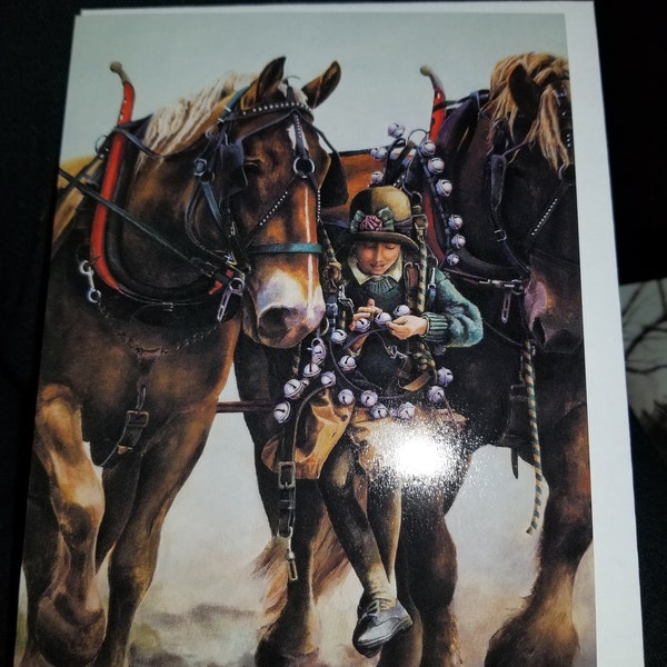 Draft Horse Christmas Card, Holiday Card, Farmhouse Art Card, Draft ...