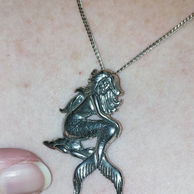 925 Sterling Silver Oxidized Mermaid Charm Pendant Large - Etsy