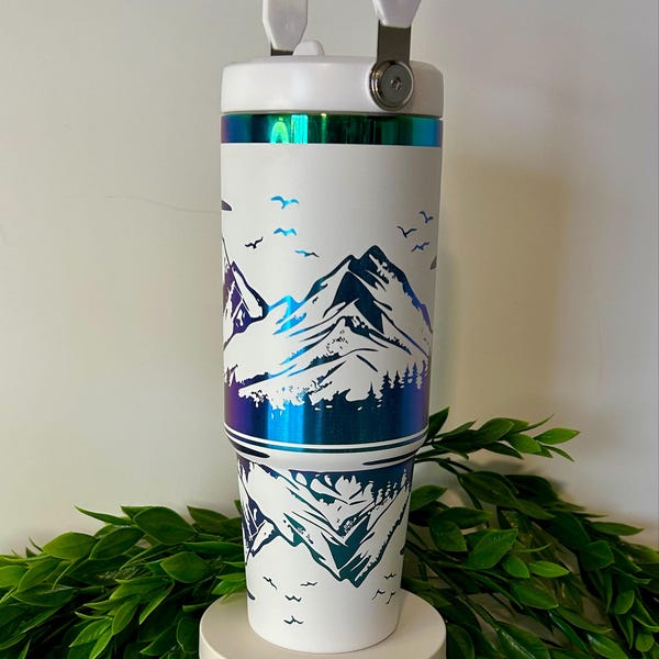 Engraved Mountain Tumbler Wrap Laser Svg, 40oz Tumbler Full Wrap Laser ...