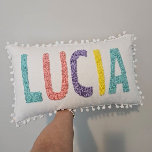 Personalized Name Punch Needle Pillow, Baby Shower Gift, Toddler ...