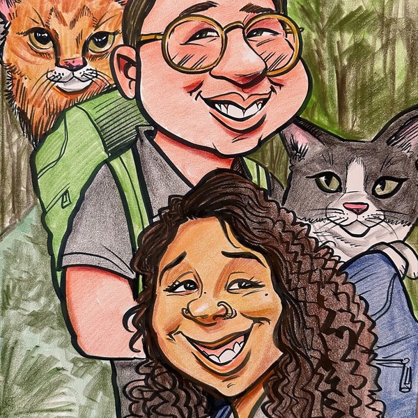 4 Faces Color Caricature Portrait - Etsy