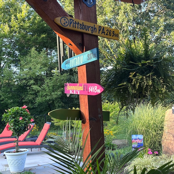 SET OF 10 Large Directional Wood Arrow Signs, Custom Mile Marker Stake ...