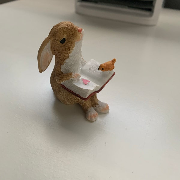 Fairy Garden Miniature Small Cute Rabbit Reading Book With Bird,mini ...