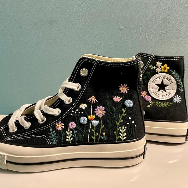 Embroidered Converse/flower Converse/converse LOW Tops/converse ...
