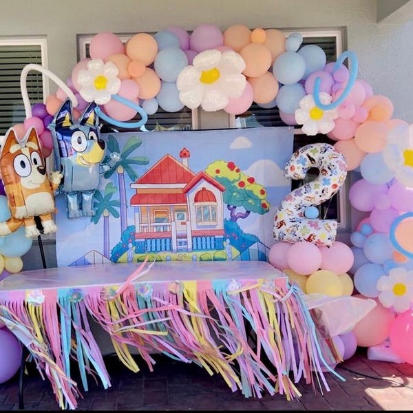 Rainbow Pastel Balloon Garland Featuring Bluey Balloon Birthday Balloon ...