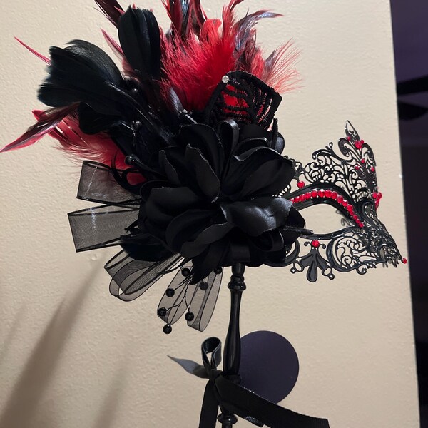 Lace Masquerade Mask, Black and MAROON Masquerade Custom Mask, Raven ...