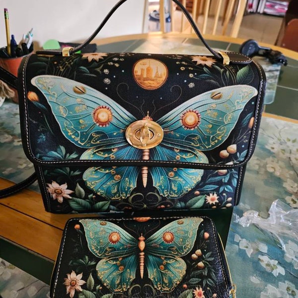Mystical Luna Moth Canvas Satchel Bag, Cottagecore Forest Witch ...