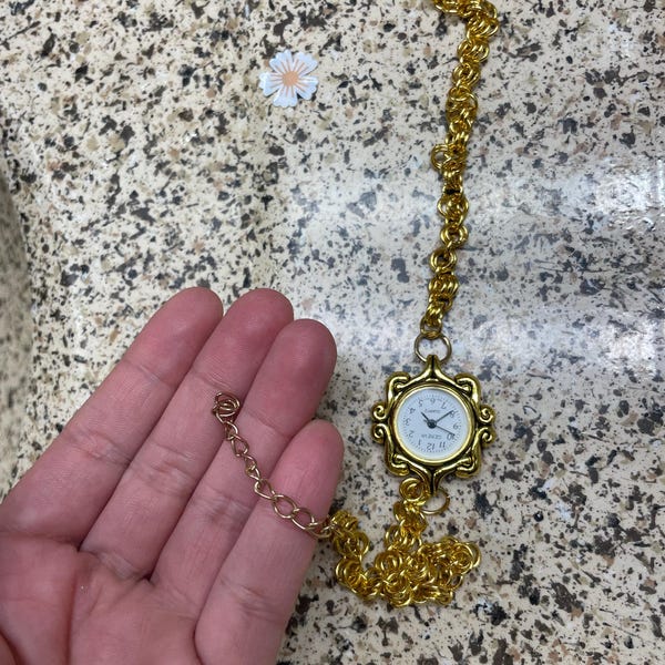 18k Gold Plated and Silver Watch Clock Necklace - Etsy