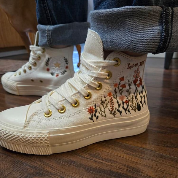Custom Embroidered Converse High Tops Chuck Taylor 1970s/ Embroidered ...