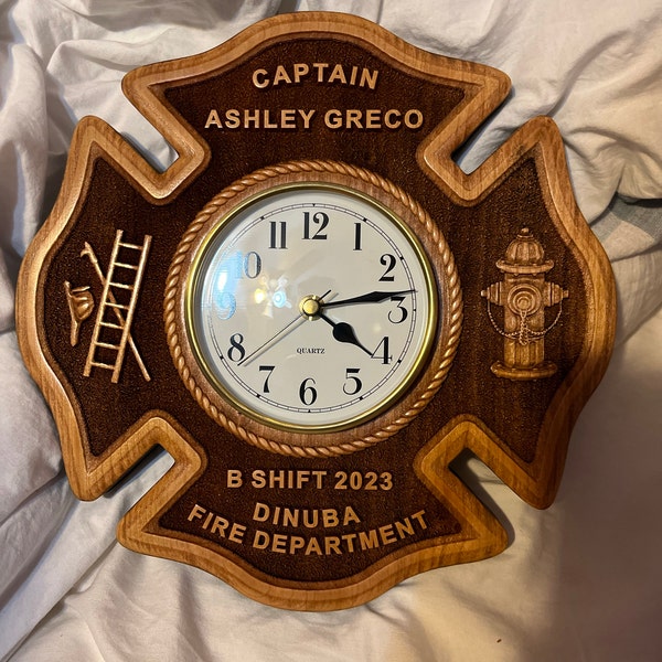 Firefighter Maltese Cross Personalized Hardwood Clock Award Made in ...