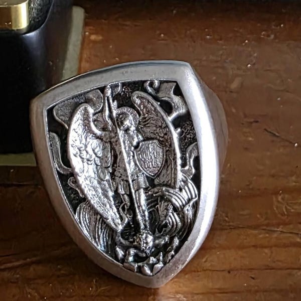 Handmade Archangel Michael Silver Ring, Personalized St. Michael Ring ...