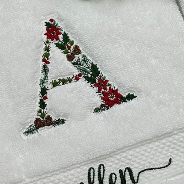 Machine Embroidery Christmas UPPERCASE ALPHABET Yule Holly Pine Cone ...