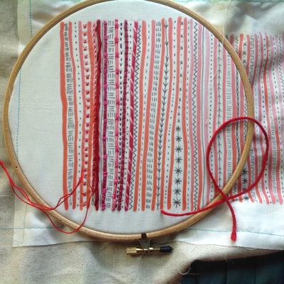 Red Stripe Embroidery Sampler - Etsy