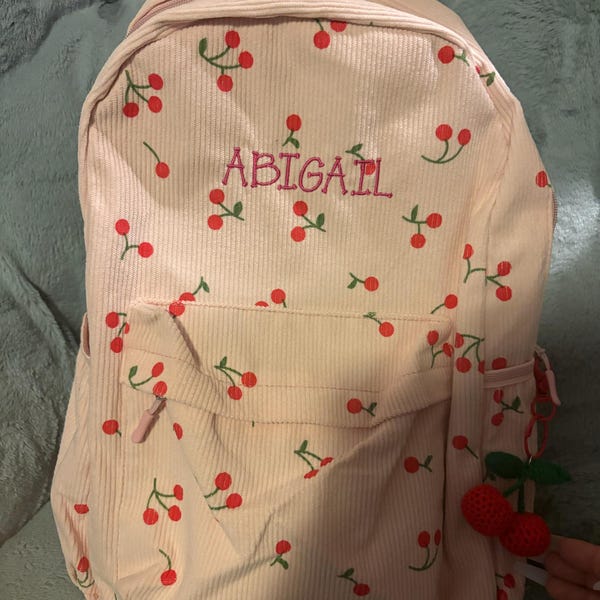 Personalized Cherries Corduroy Backpack, Custom Name Toddler School Bag ...