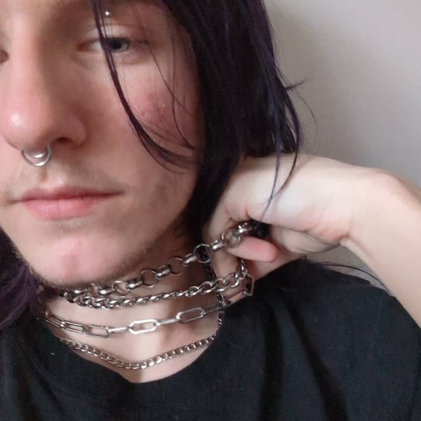 Chunky Layered Multi Strand Stacked Chain Gothic Punk Collar Choker ...
