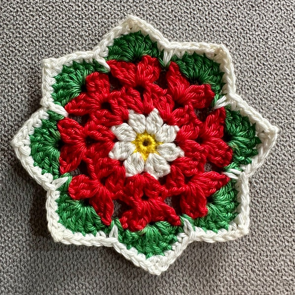 Crochet Pattern Christmas Rose Coaster, Granny Square, Photo Tutorial ...