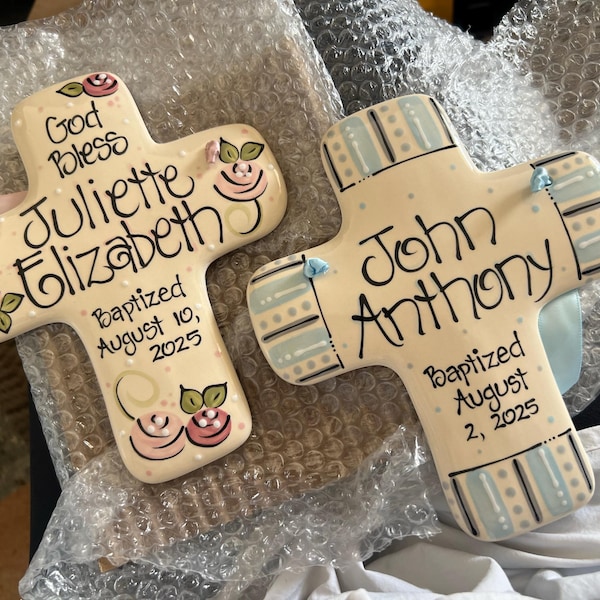 Personalized Baby Dedication Cross: Hand-painted Ceramic Keepsake - Etsy