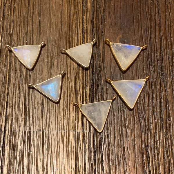 Natural Rainbow Moonstone Triangle Briolette 925 Sterling Silver Gold ...