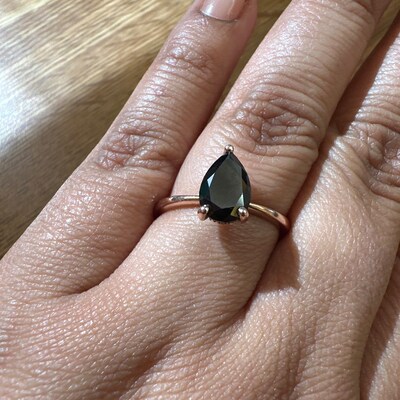 Black Engagement Ring, Square Black Natural Diamond, Three Sided Band ...