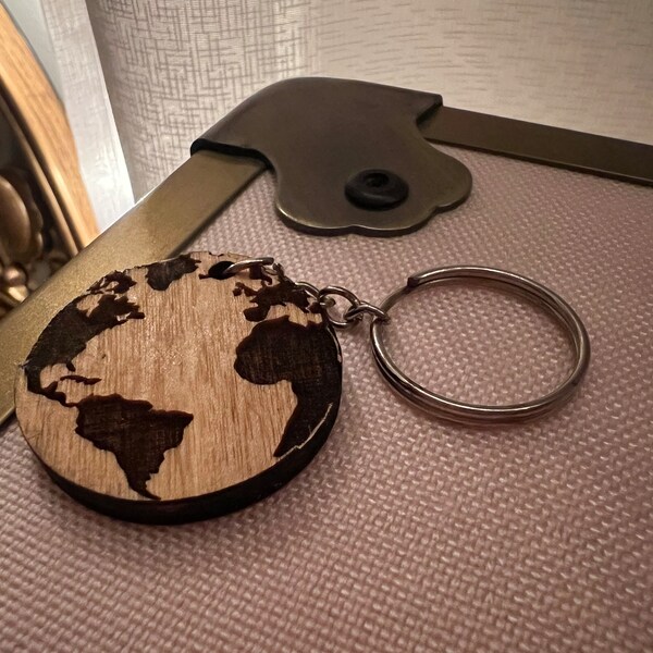 Globe Wood Keychain, World, Earth, Globe, Keychain, Gift for Mother ...