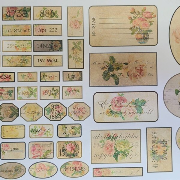 Printable Number Labels With Shabby Floral Motifs, Junk Journal ...
