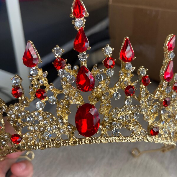 Ruby Red Crystal Crown,victorian Royalty Crown, Red Tiara, Quinceanera ...