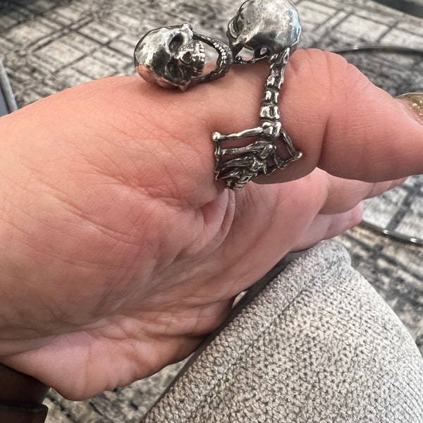 Gothic Unique Embrace Skull Skeleton Adjustable Ring | Brass and 925 ...