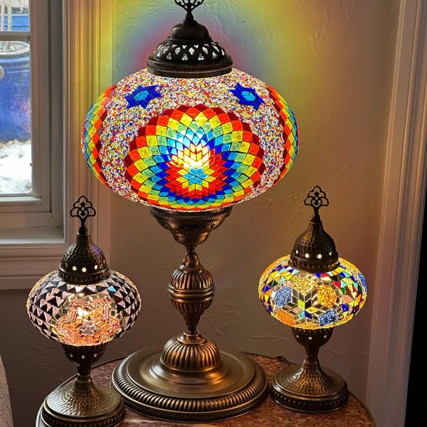 Turkish Mosaic Table Lamp: Stained Glass Moroccan Bedside Night Light ...
