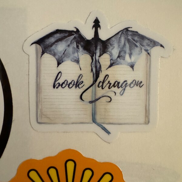 Book Dragon Watercolor Sticker, Vinyl Literary Laptop Decal, Classic ...